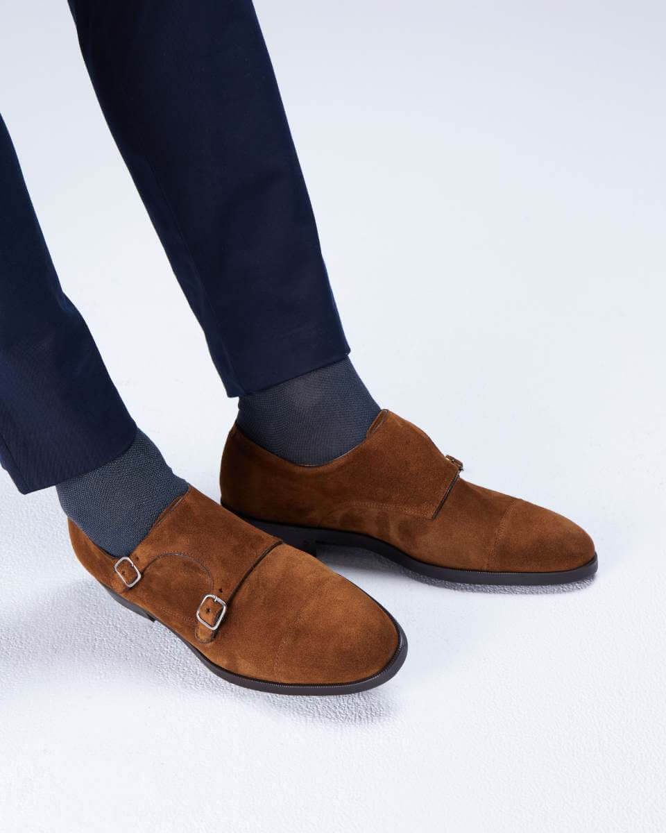 Camel suede double monk shoes | Men’s suede shoes | In Corio